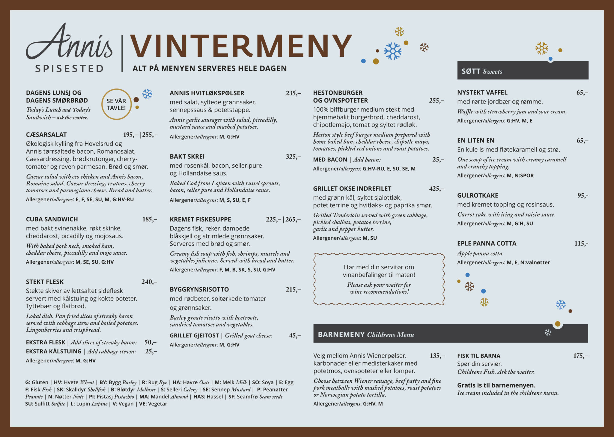 Restaurant i Ringebu | Annis Pølsemakeri - Høst/Vintermeny